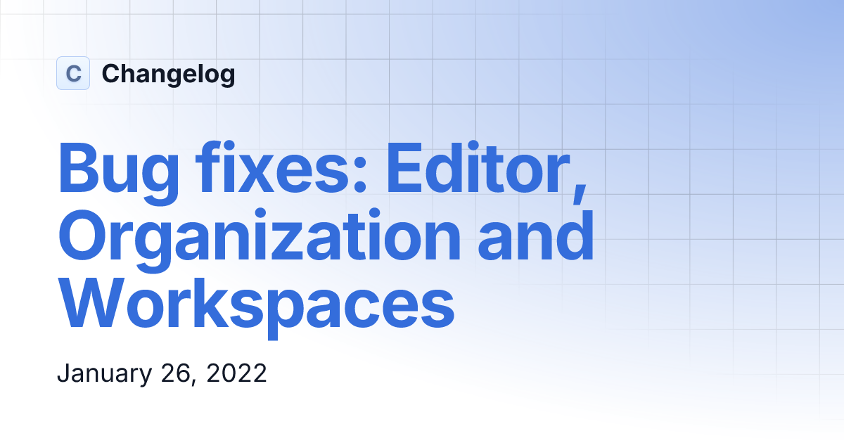 Bug fixes: Editor, Organization and Workspaces | Changelog